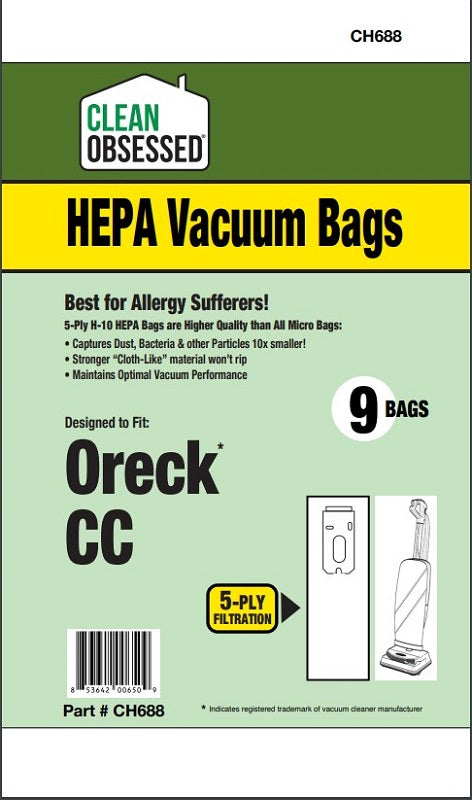 Clean Obsessed Oreck Uprights, XL Reg & Cc, HEPA Filter Bags, 9/pk CH6 ...