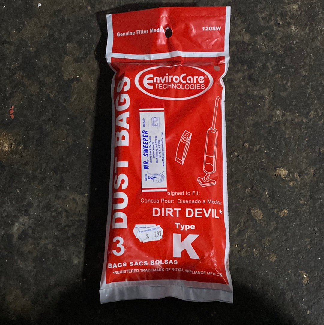 PAPER BAGS-DIRT DEVIL,K,3PK,BROOM,ENVIROCARE 120SW – Mr. Sweeper Sales ...